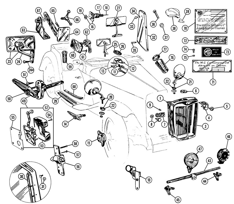 MG TC MG TD MG TF Body trim body fittings parts and accessories Moss Motors